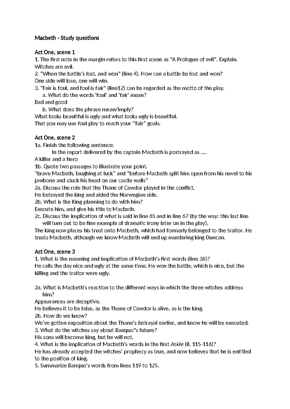 Macbeth-study questions 2020-2021 extra - Macbeth - Study questions Act ...