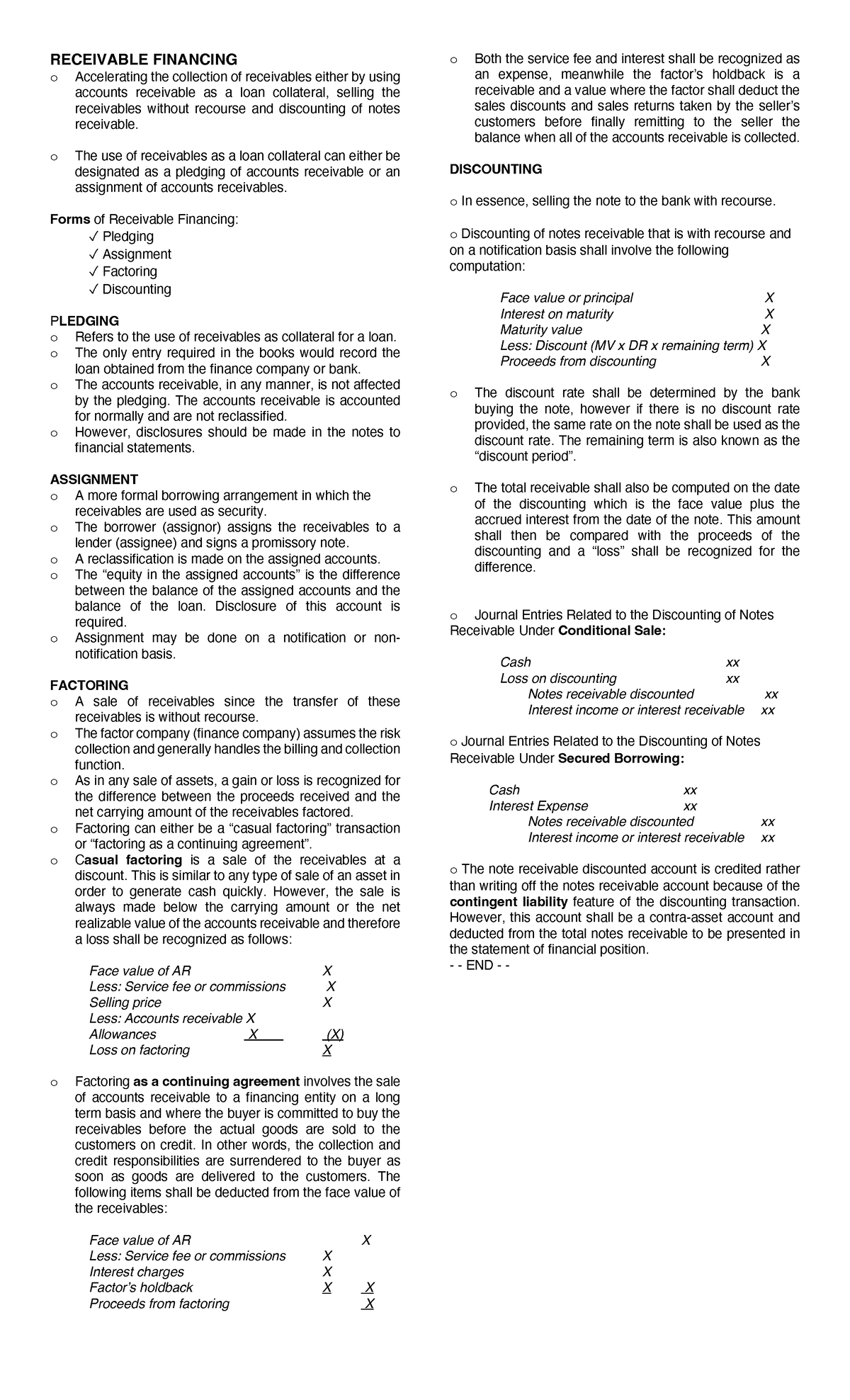 Receivable- Financing - RECEIVABLE FINANCING o Accelerating the ...