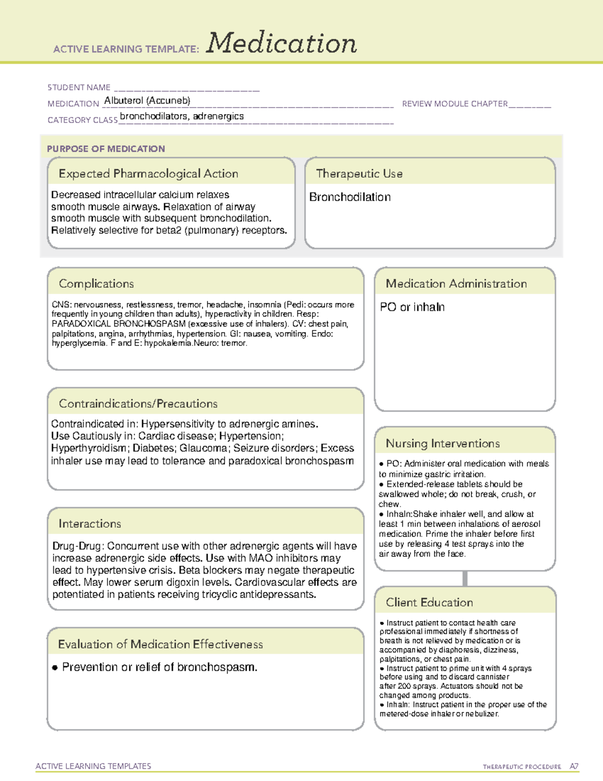 Albuterol inhaler - ATI - ACTIVE LEARNING TEMPLATES THERAPEUTIC ...