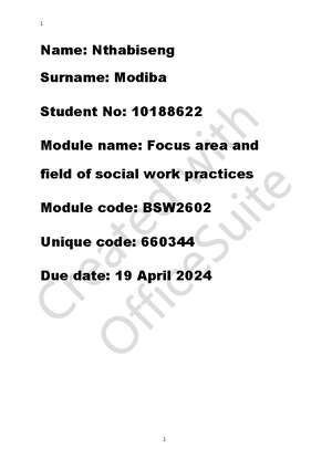 BSW2602 Assignment 2 2022 - Module code: BSW 2602 Assignment number: 02 Unique number: Name ...