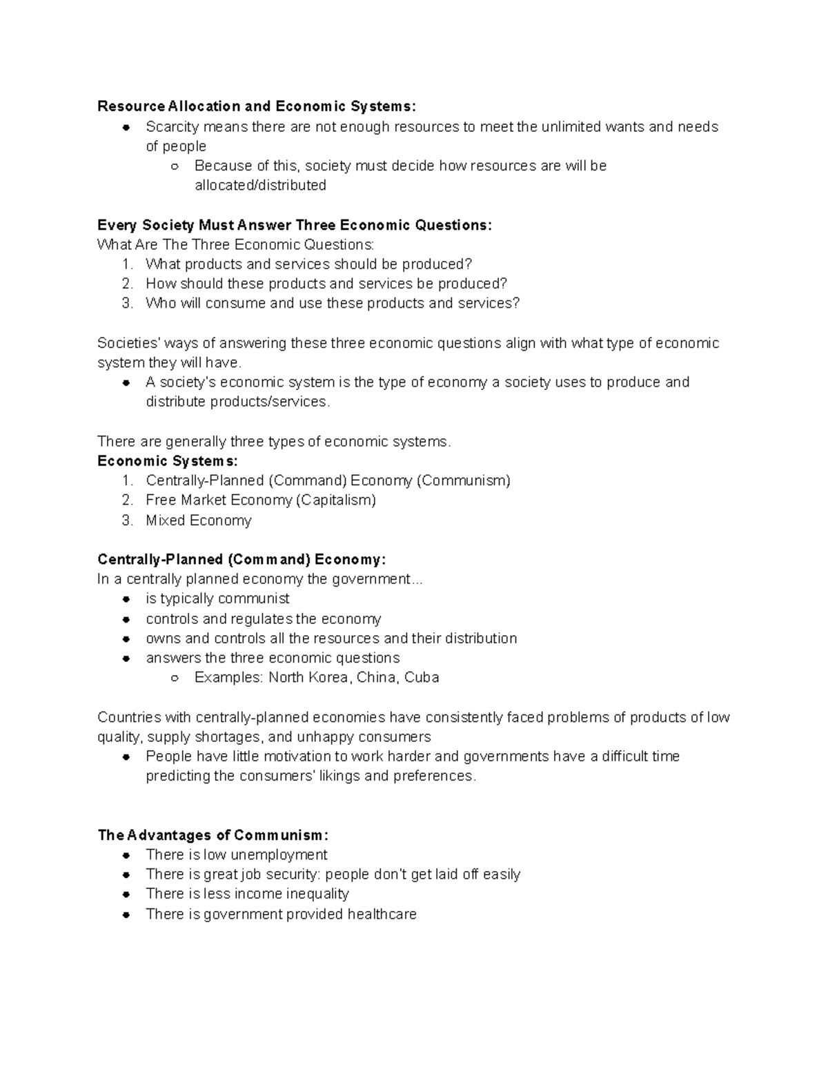AP Microeconomics Unit 1.2 Notes - Resource Allocation and Economic ...