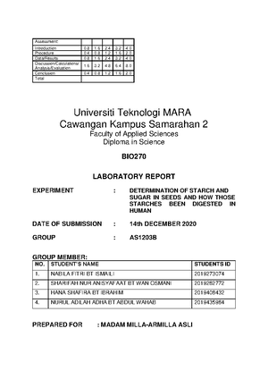Faculty Applied Sciences 2021 Session 1 - PRA- Diploma DAN Diploma BIO150 2 - Diploma in Science ...