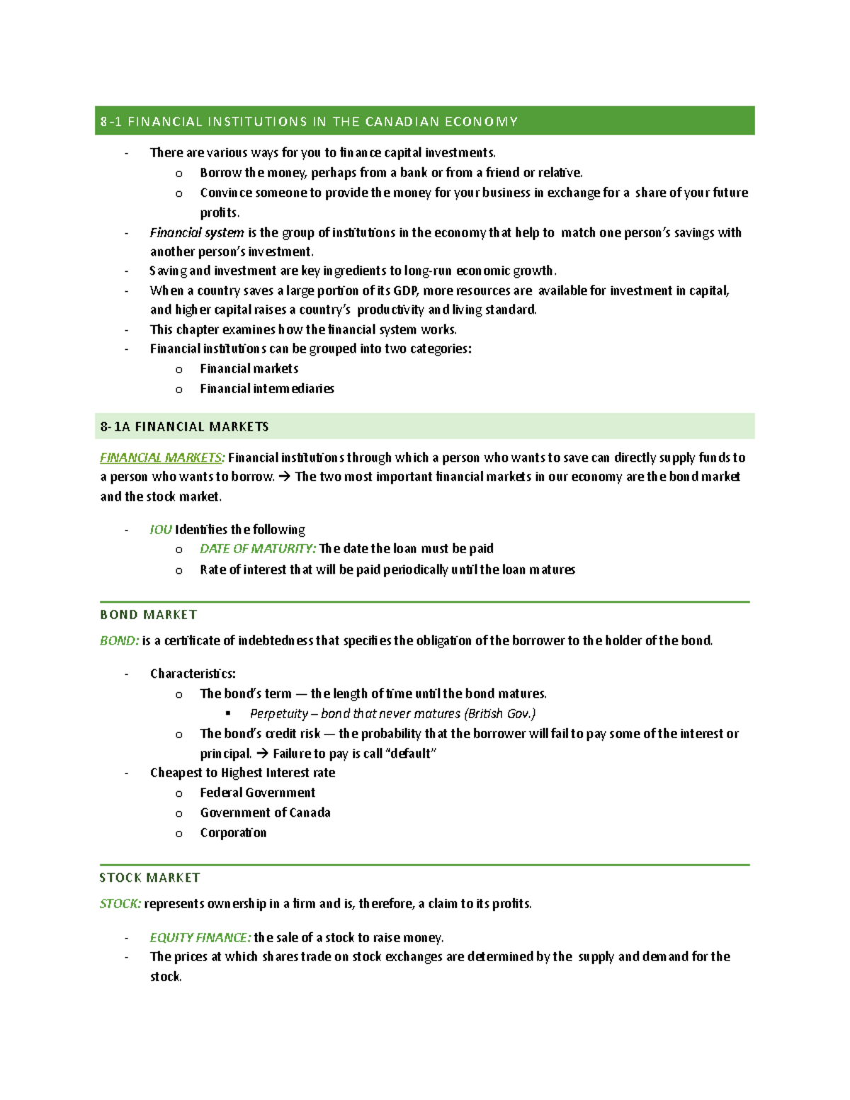 Ch.8 Saving, Investment, and the Financial System - ECO1102 - uOttawa ...