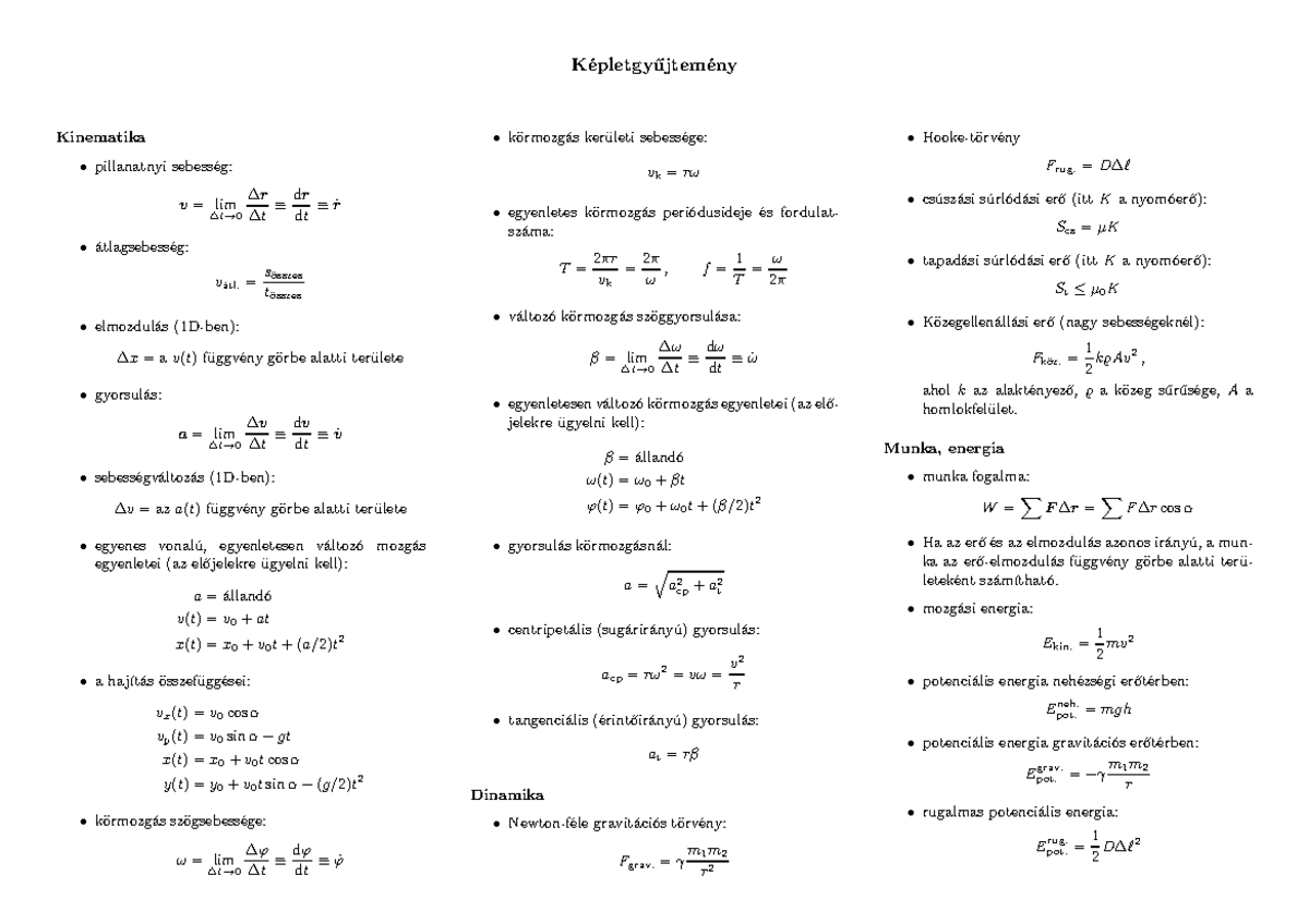 Kepletgyujtemeny fizika- fizika szakos hallgatóknak - Képletgyűjtemény ...