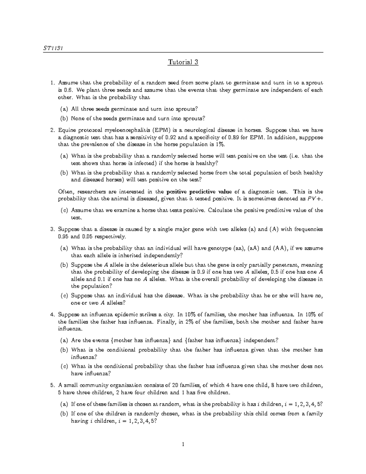 Tutorial 03 qn - nil - ST Tutorial 3 Assume that the probability of a random seed from some ...