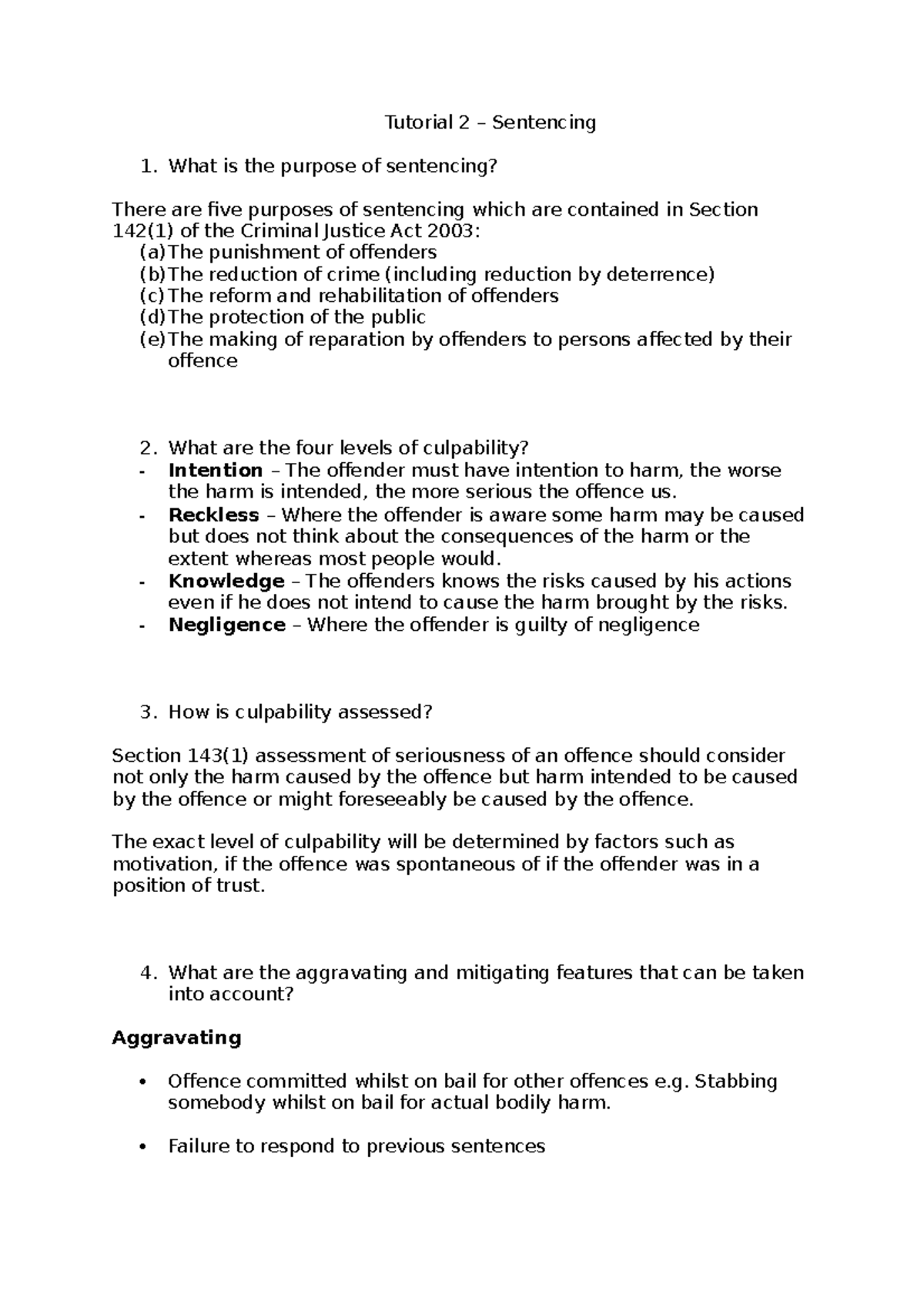 Tutorial 2 - Tutorial 2 – Sentencing What is the purpose of sentencing ...