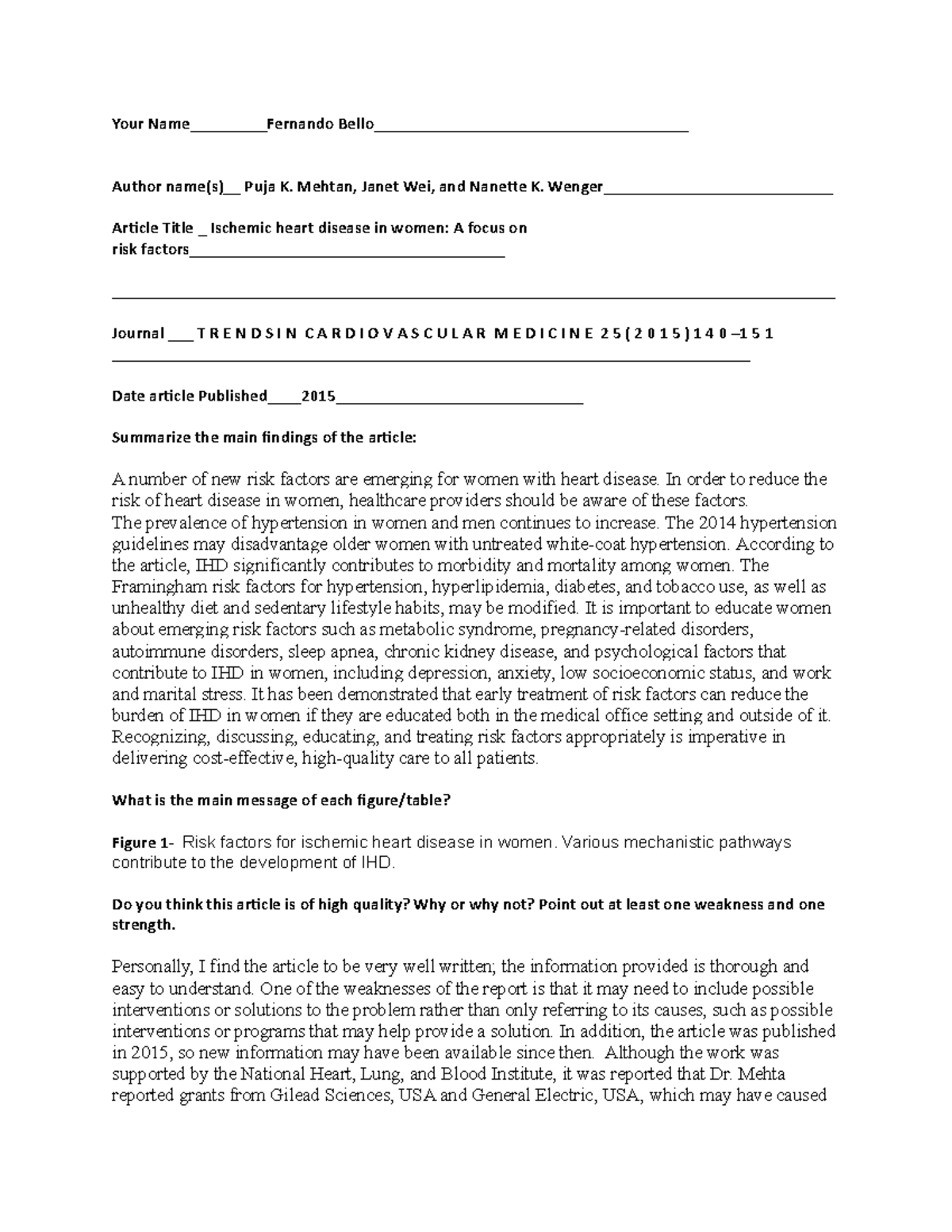 Journal Assignment Handout - Your Name_________Fernando Bello