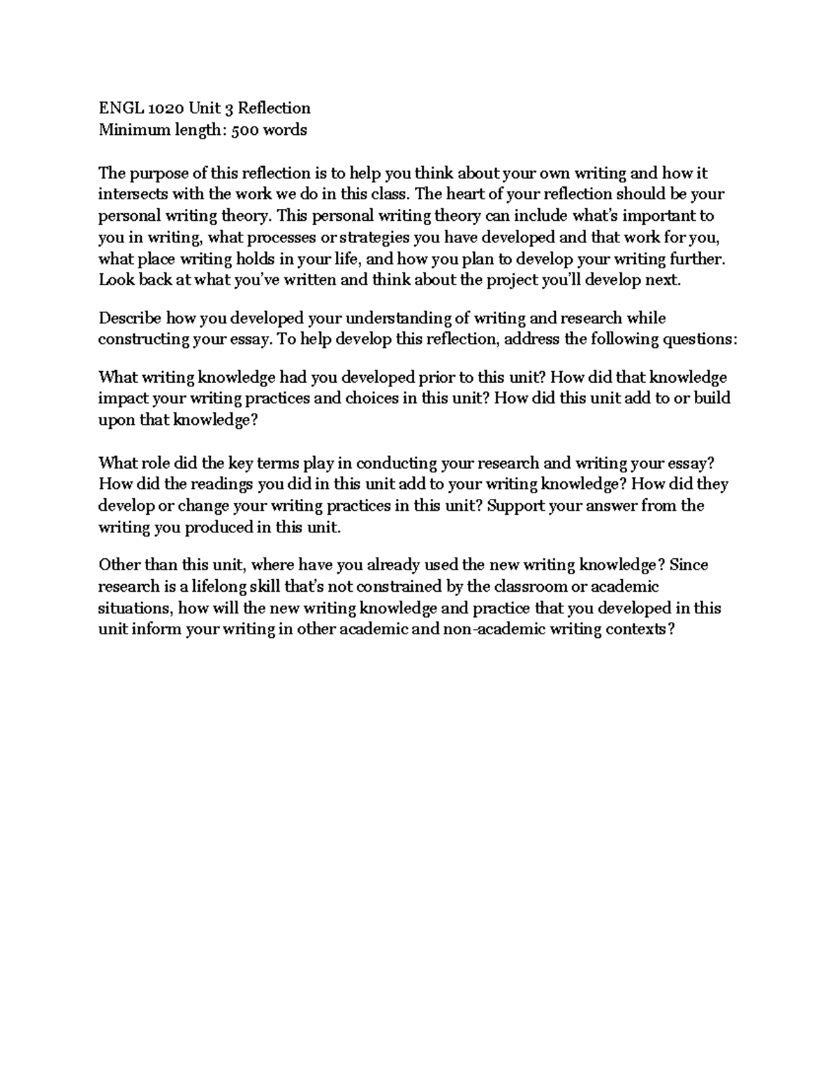 518290755 engl 1020 unit 3 reflection - ENGL 1020 Unit 3 Reflection Minimum length: 500 words ...