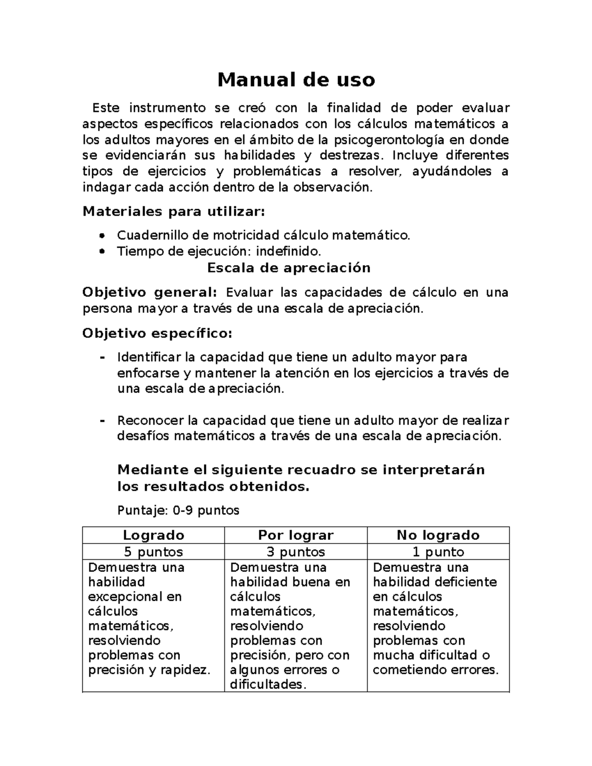 Manual de uso - Manual de uso Este instrumento se creó con la finalidad de poder evaluar ...