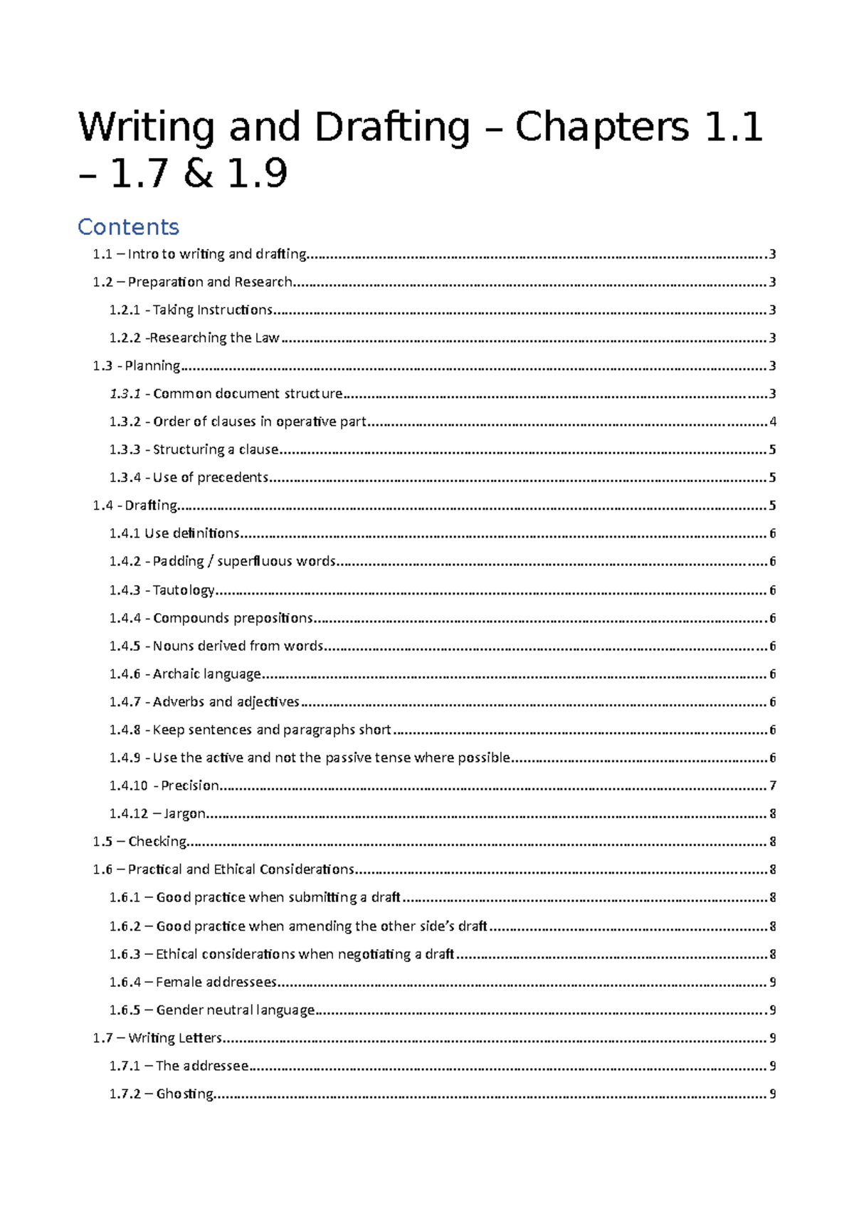Writing and Drafting Notes - Contents Writing and Drafting – Chapters 1 ...
