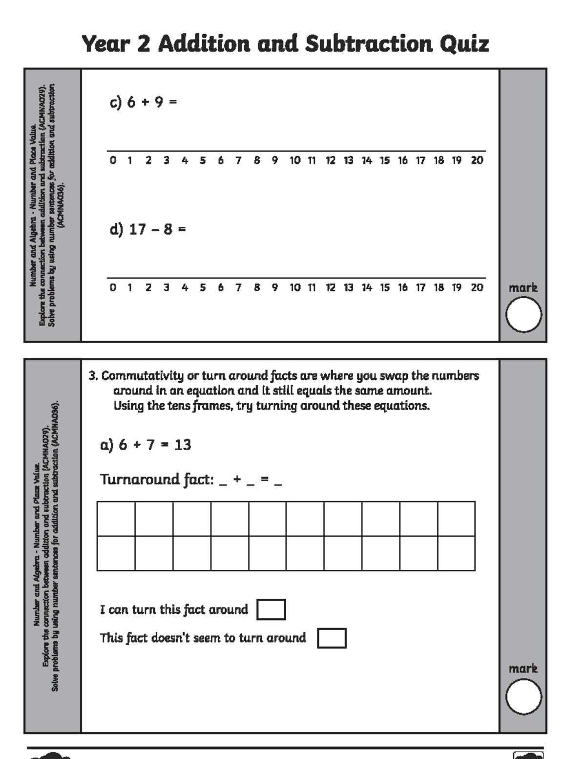 1 - maths equations - Year 2 Addition and Subtraction Quiz c) 6 9 o 1 2 ...
