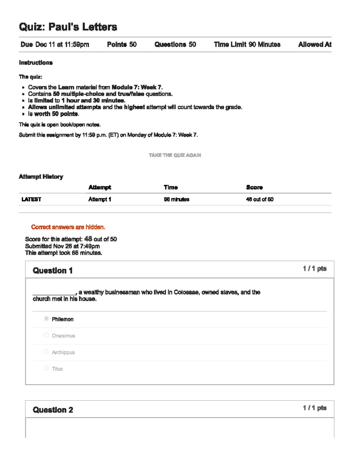 Quiz 7 Paul's Letters - BIBL 104 - Studocu