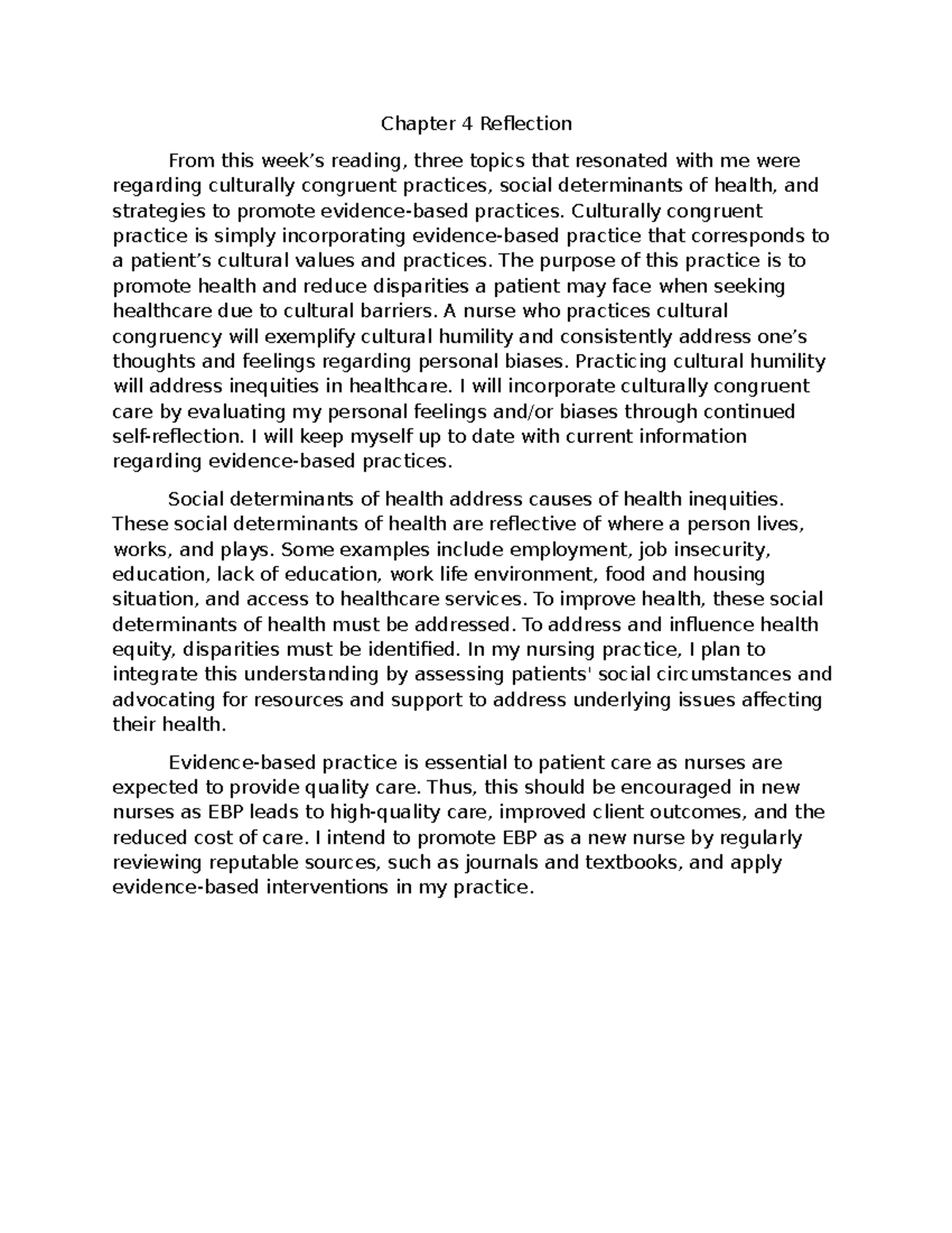 Chapter 4 Reflection - Chapter 4 Reflection From this week’s reading ...