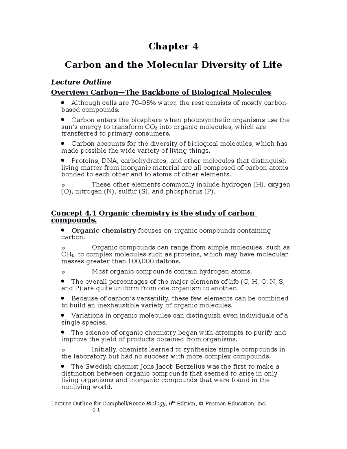 Doc. AP Bio~ Ch. 04 Detail Lect Outline - Chapter 4 Carbon and the ...