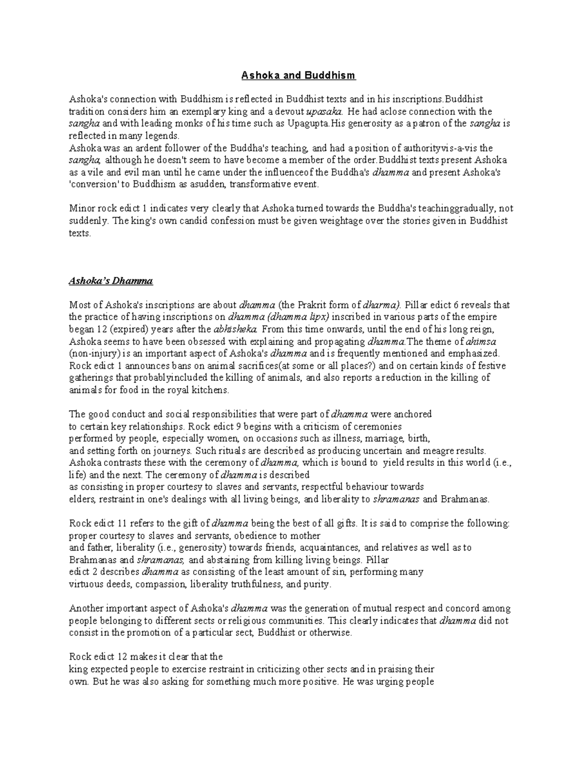 Project Ashoka and Buddhism - Ashoka and Buddhism Ashoka's connection ...