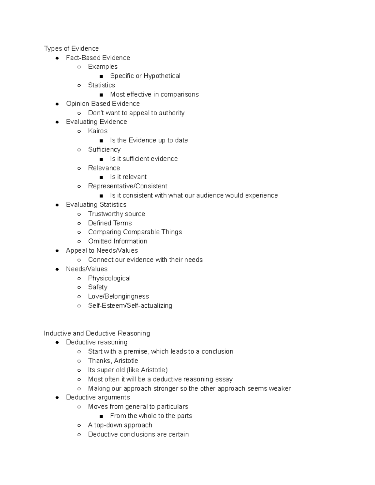 English 145 Notes 6-9 - Types of Evidence Fact-Based Evidence Examples ...