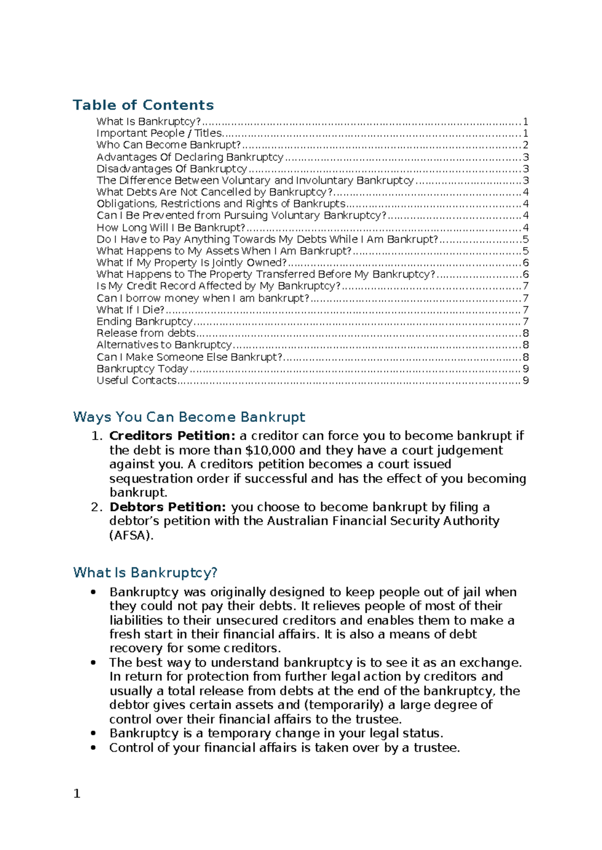 All tutorial answers bankruptcy week 13 - Table of Contents What Is ...