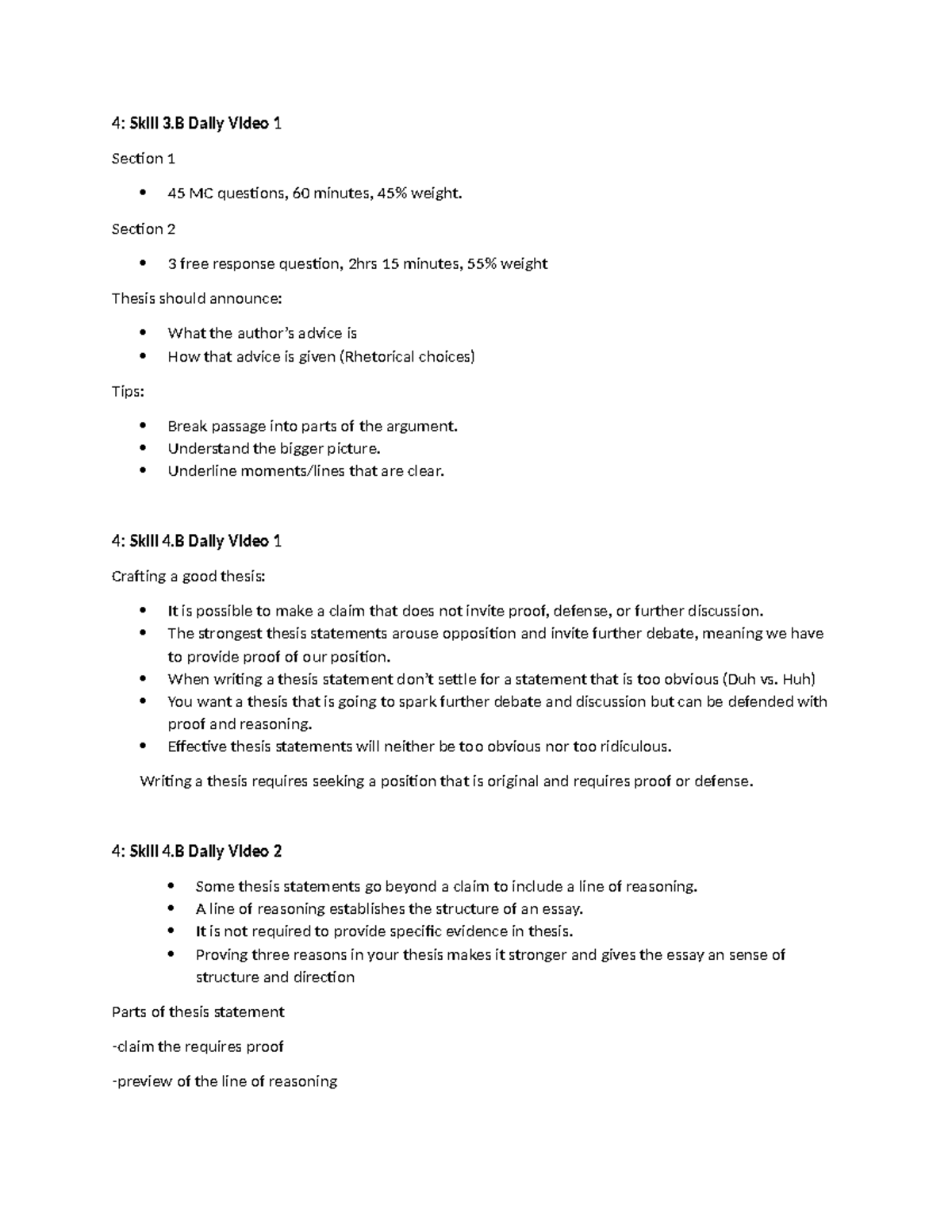 Ap Lang Notes - 4: Skill 3 Daily Video 1 Section 1 45 MC questions, 60 ...