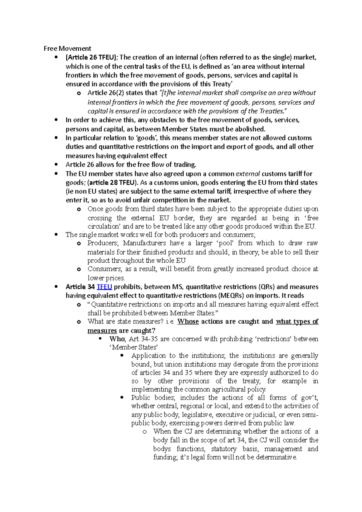 Tutorial one; Free Movement - Free Movement (Article 26 TFEU); The ...