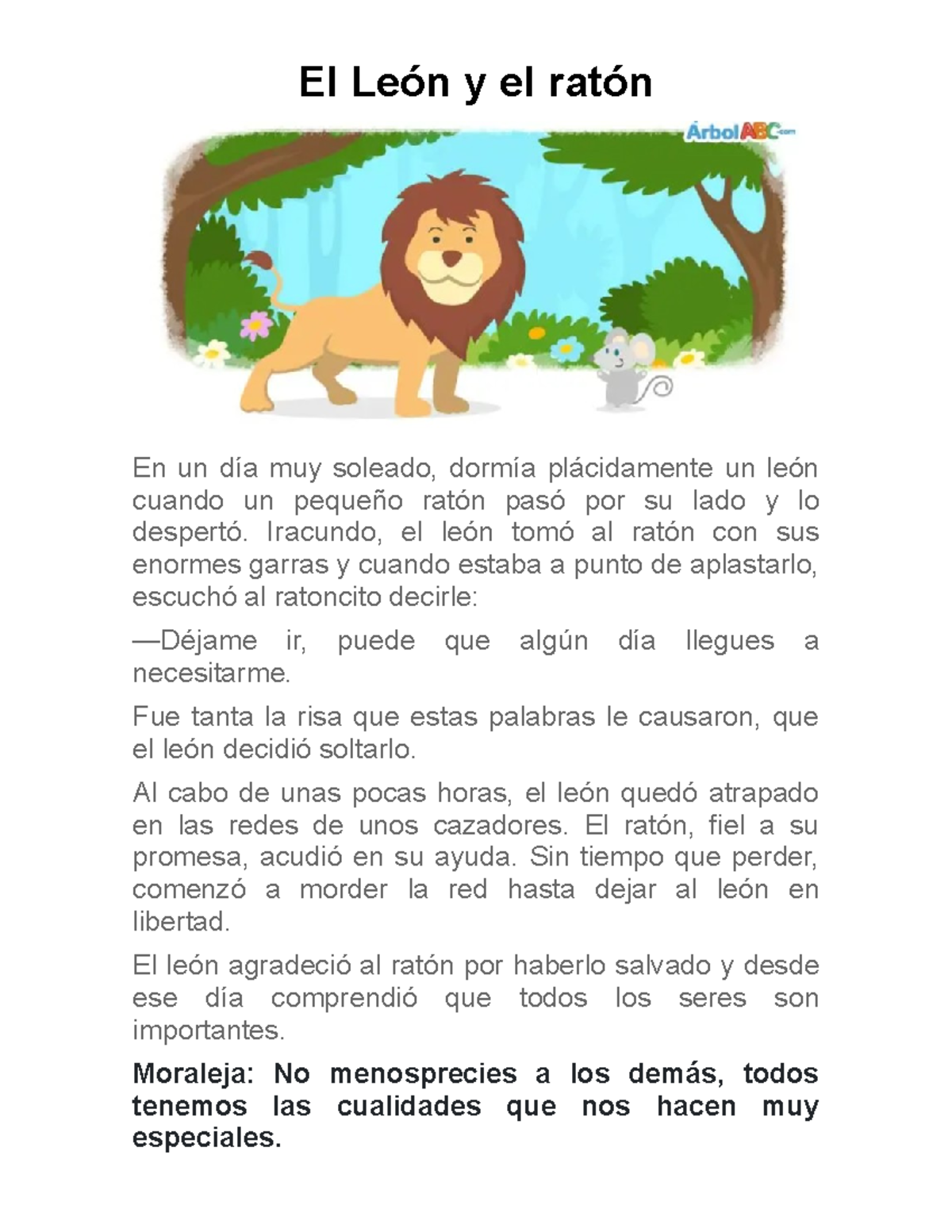 El León y el ratón - ninguna - El León y el ratón En un día muy soleado ...