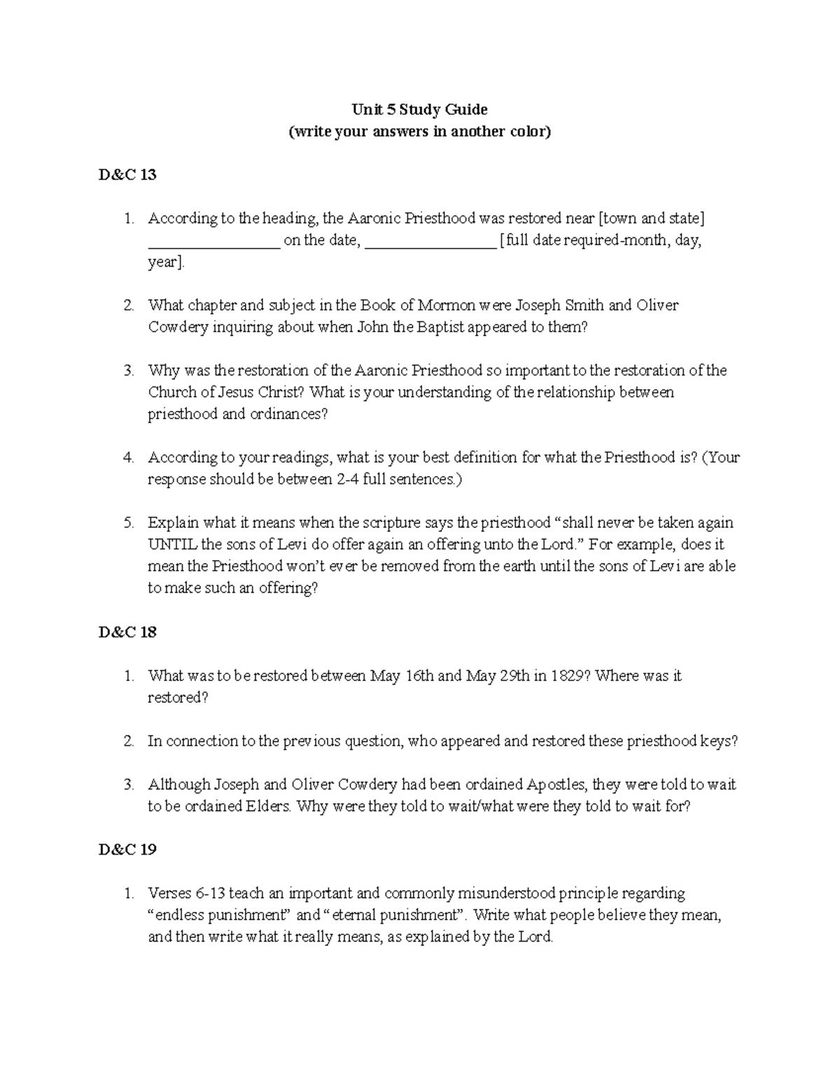 Unit 5 Study Guide - Google Docs - Unit 5 Study Guide (write your answers in another color) D&C ...