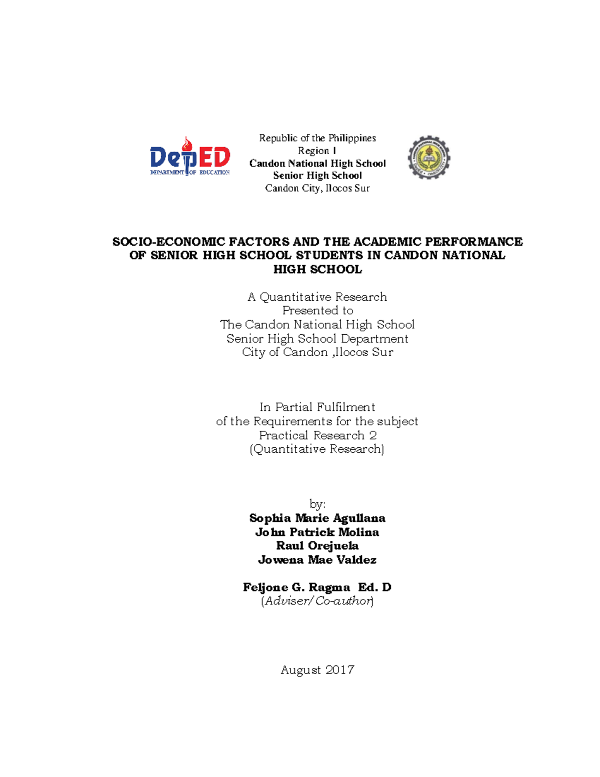Socioeconomic Factors - Republic of the PhilippinesRegion 1 Candon ...
