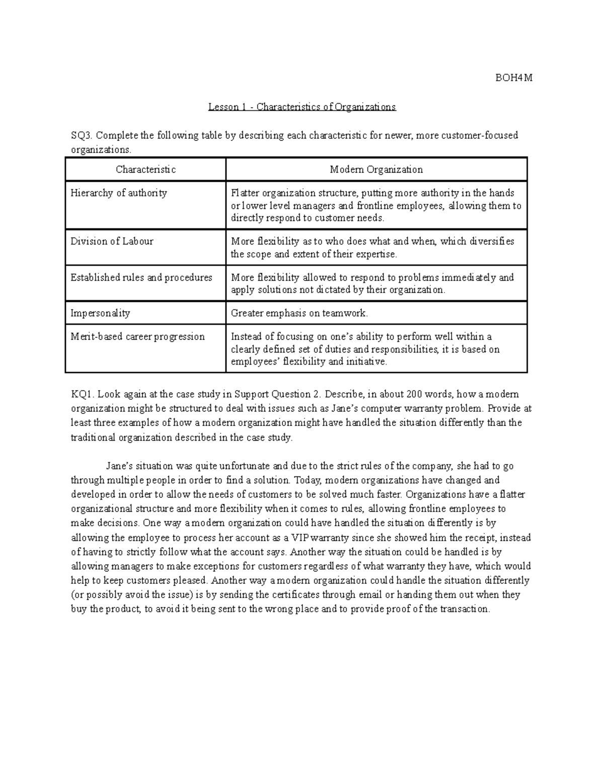 Lesson 1 - Characteristics of Organizations - BOH4M Lesson 1 ...