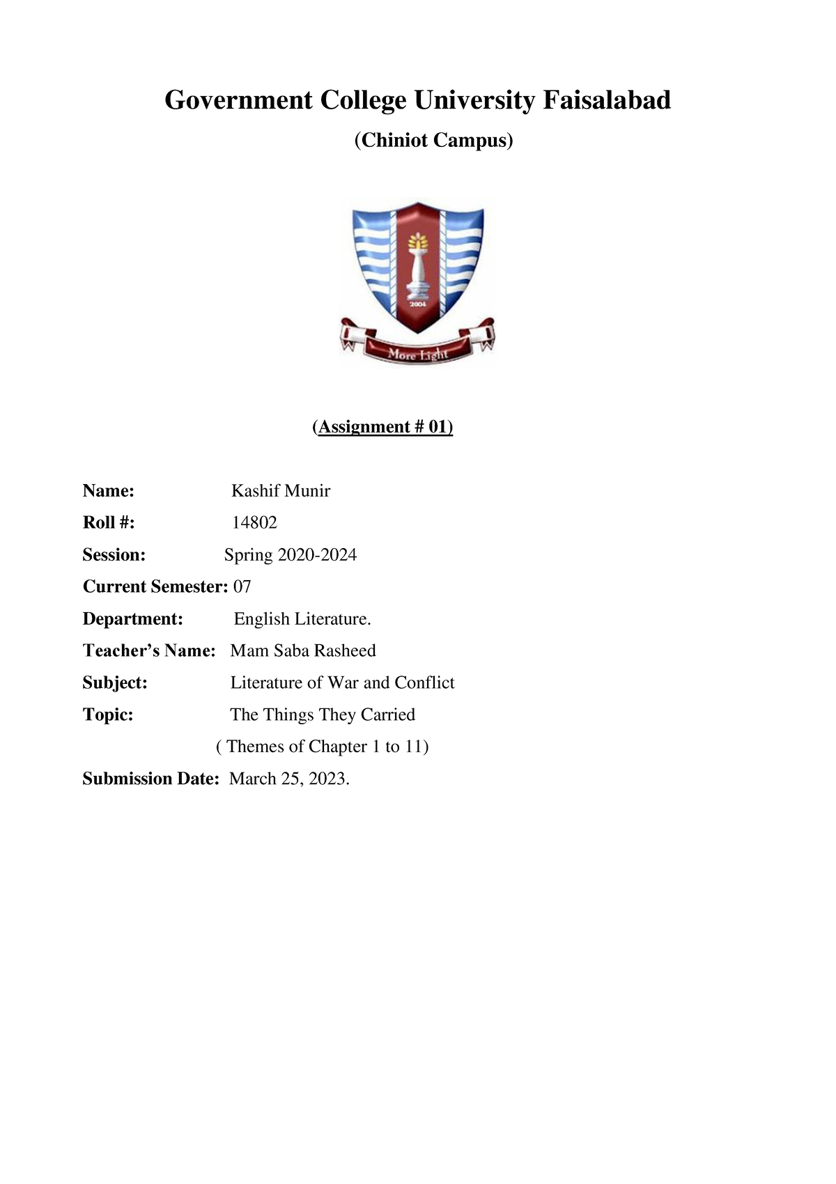 Literature of War and Conflict - English Literature - GCUF - Studocu