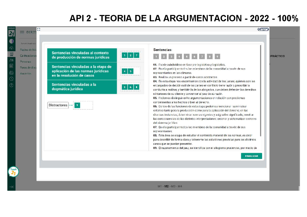 API2- TAJ - 2022 - 100% - ACTUALIZADOS - Teoria de la argumentacion juridica - API 2 - TEORIA DE ...
