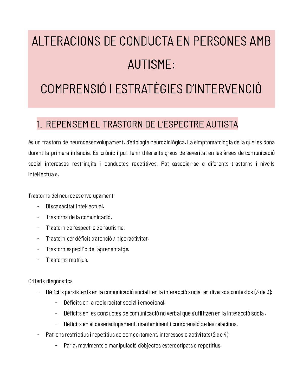 Alteracions de conducta TEA - ALTERACIONS DE CONDUCTA EN PERSONES AMB ...