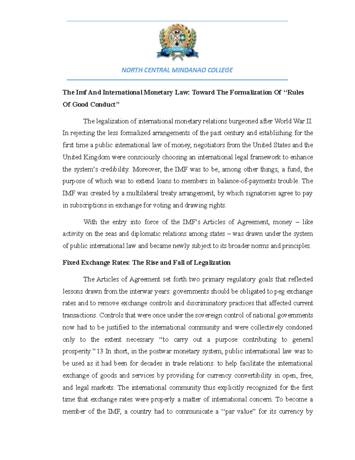 GEC 100 The Imf And International Monetary Law Toward (The ...