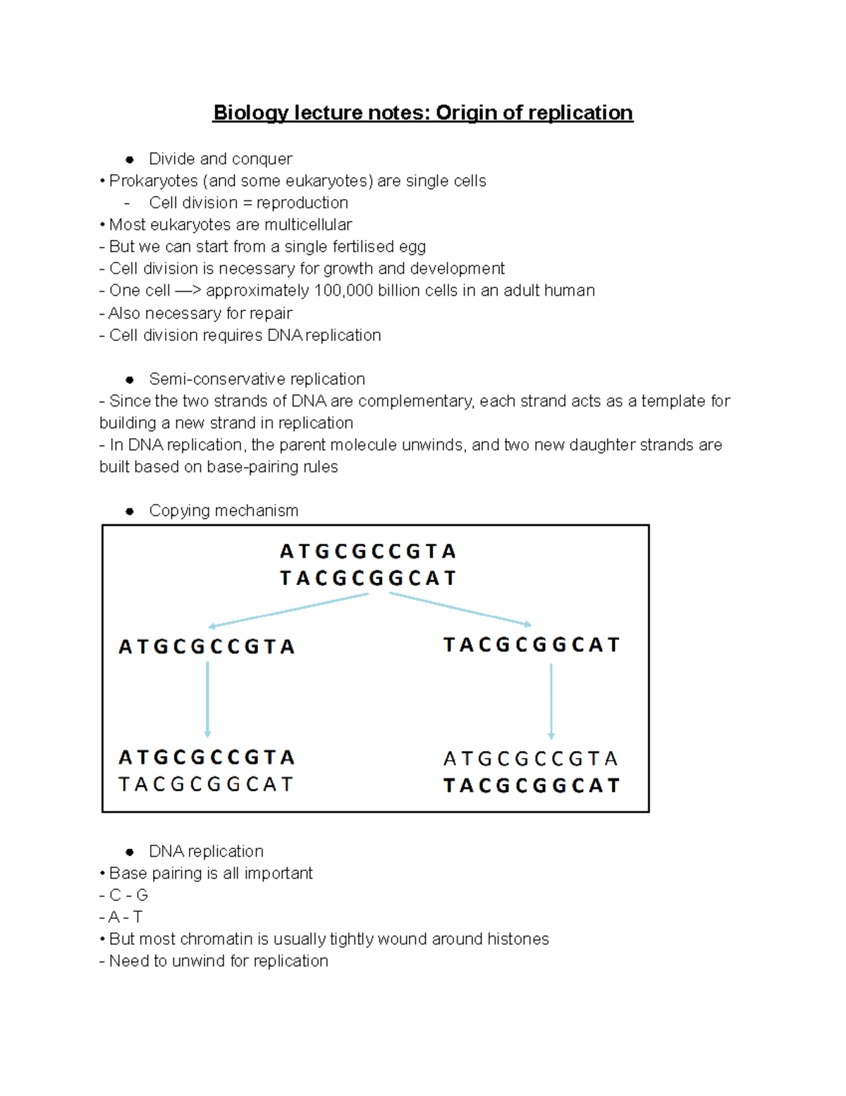Biology lecture notes Origin of replication - Studocu