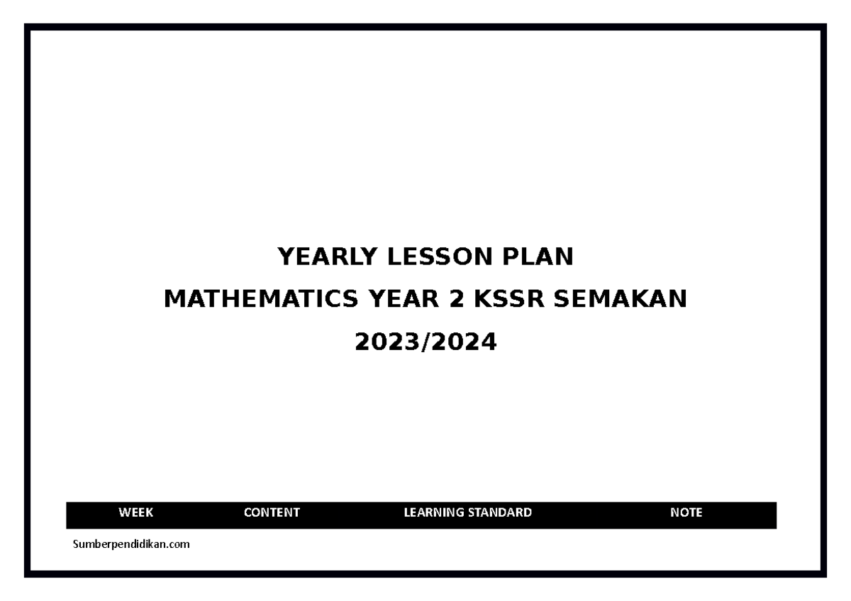 RPT Matematik THN 2 DLP 2023-2024 - YEARLY LESSON PLAN MATHEMATICS YEAR 2 KSSR SEMAKAN 2023 ...