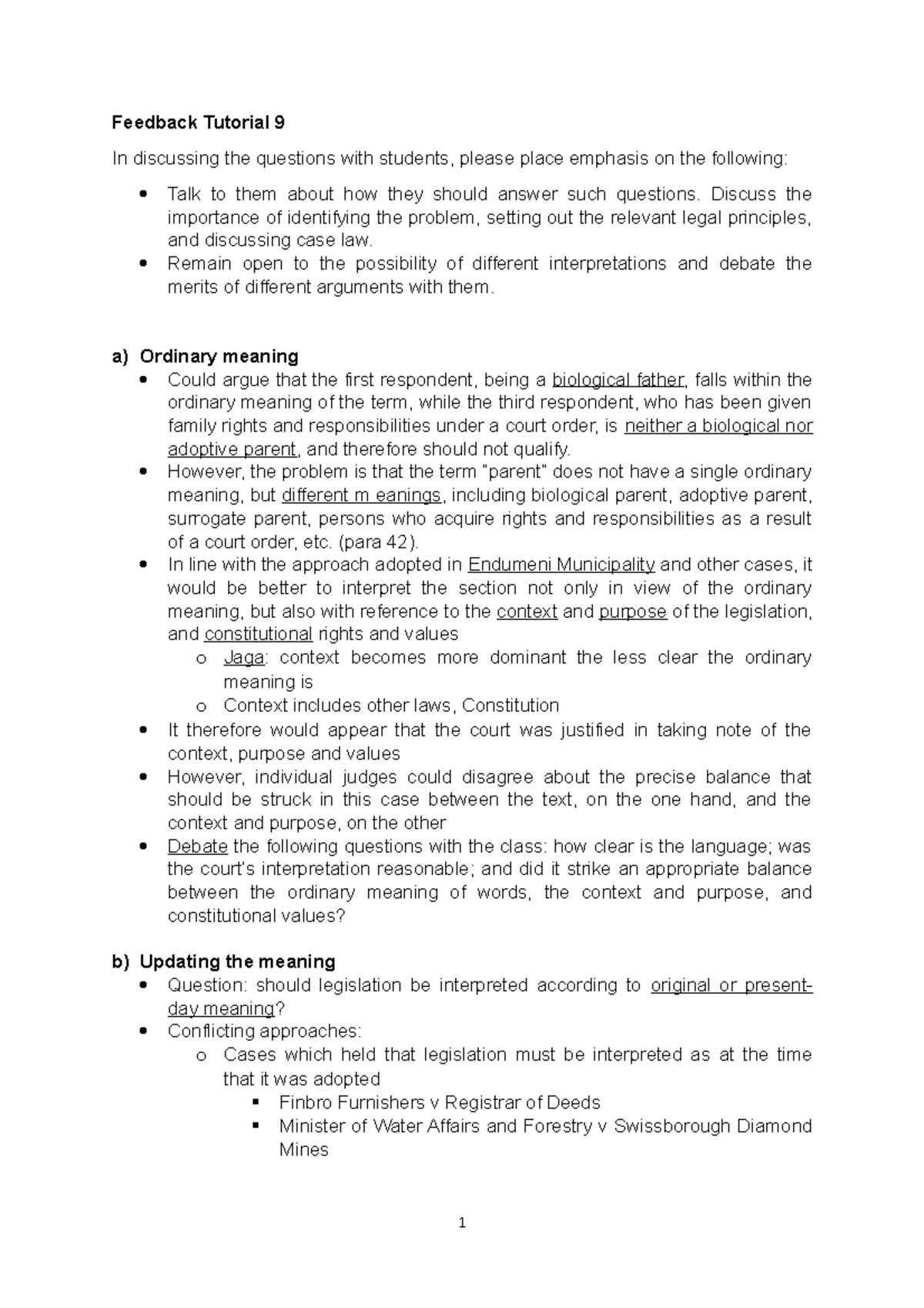 Feedback ON Tutorial 9 - Feedback Tutorial 9 In discussing the ...