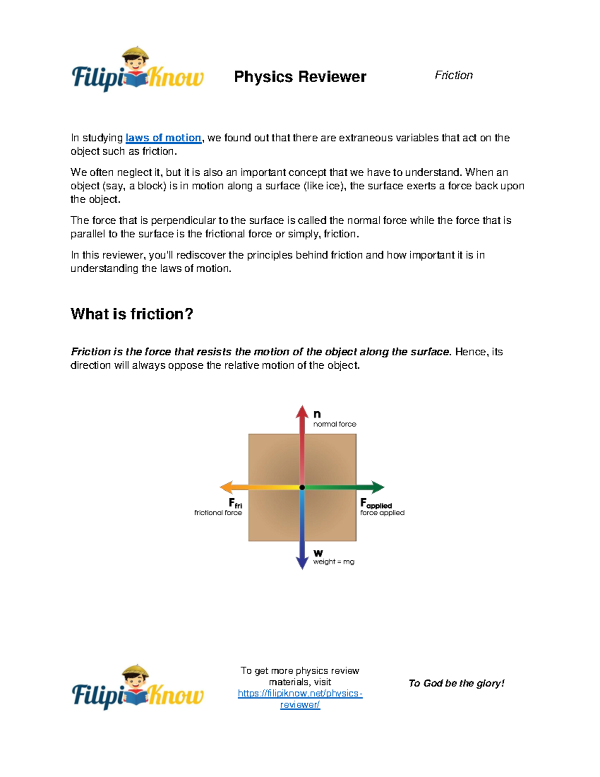 Friction - Lecture notes in physics - To get more physics review ...