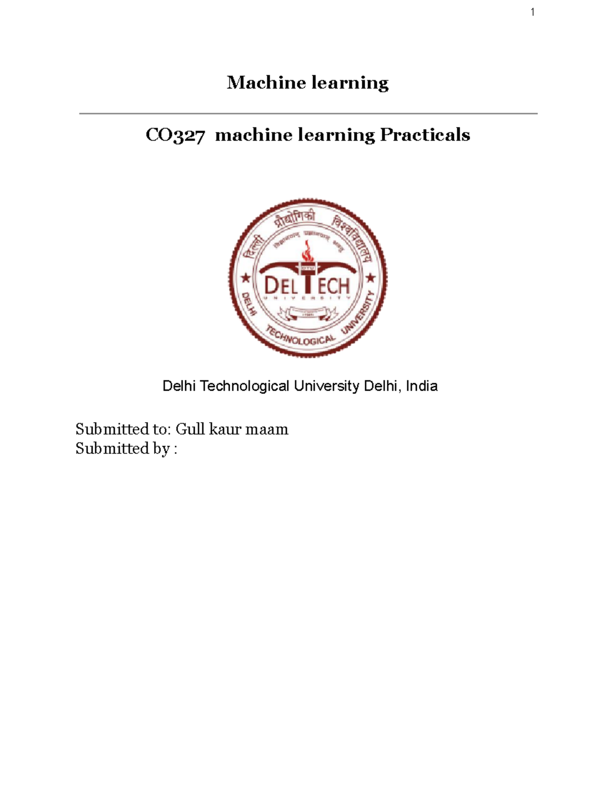 Ml Lab File Machine Learning Lab File Machine Learning Co327 Machine Learning Practicals
