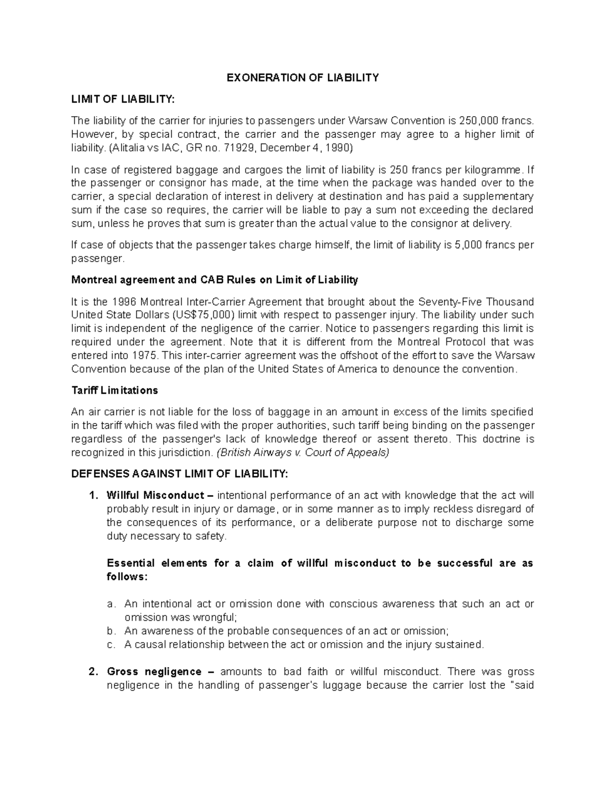 Exoneration-OF- Liability - EXONERATION OF LIABILITY LIMIT OF LIABILITY ...