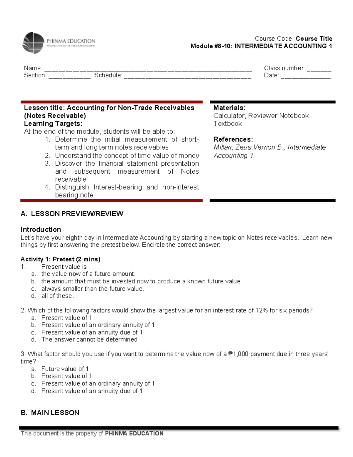 ACC-106 SAS 8 - practical - Module #8-10: INTERMEDIATE ACCOUNTING 1 Name: - Studocu