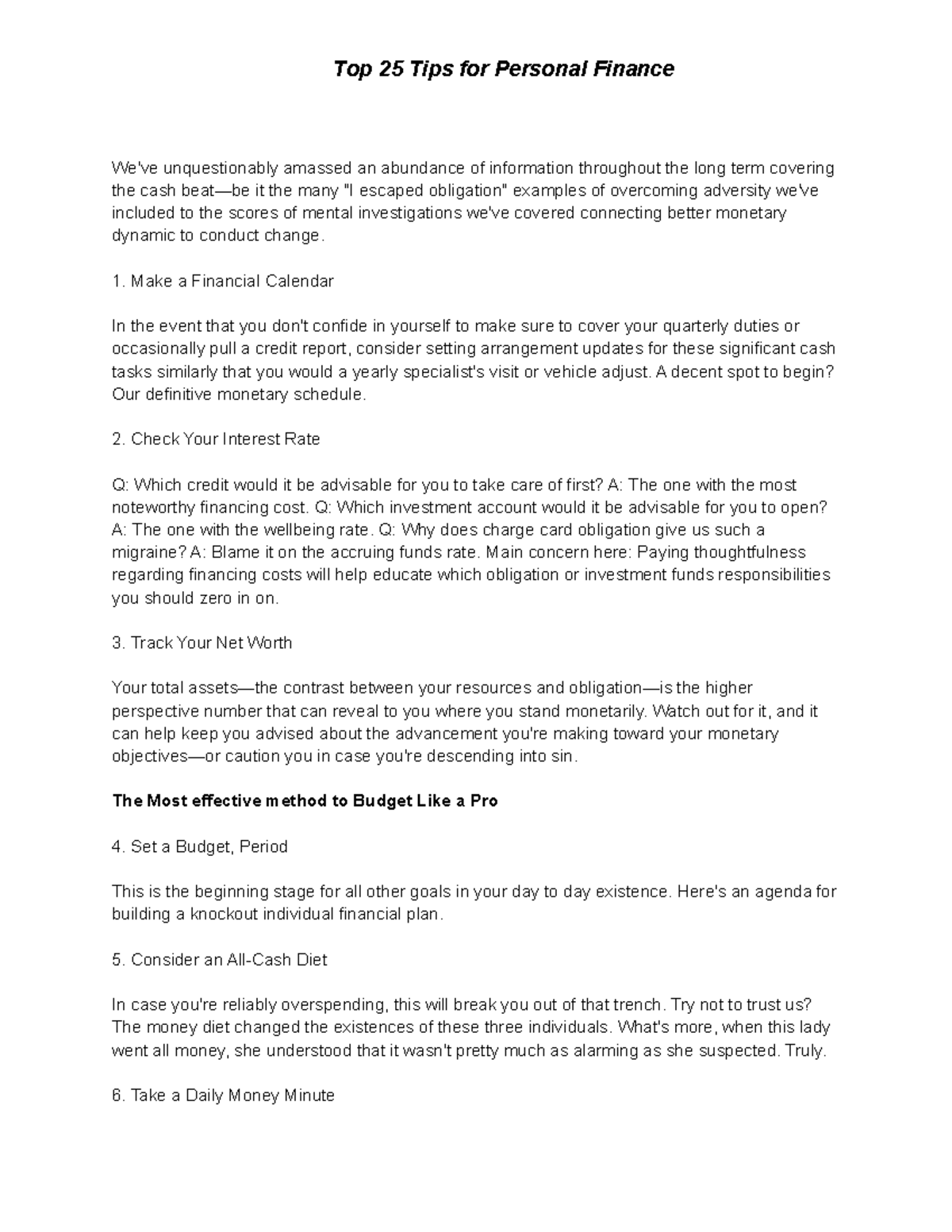 Top 25 Tips for Personal Finance - Top 25 Tips for Personal Finance We ...