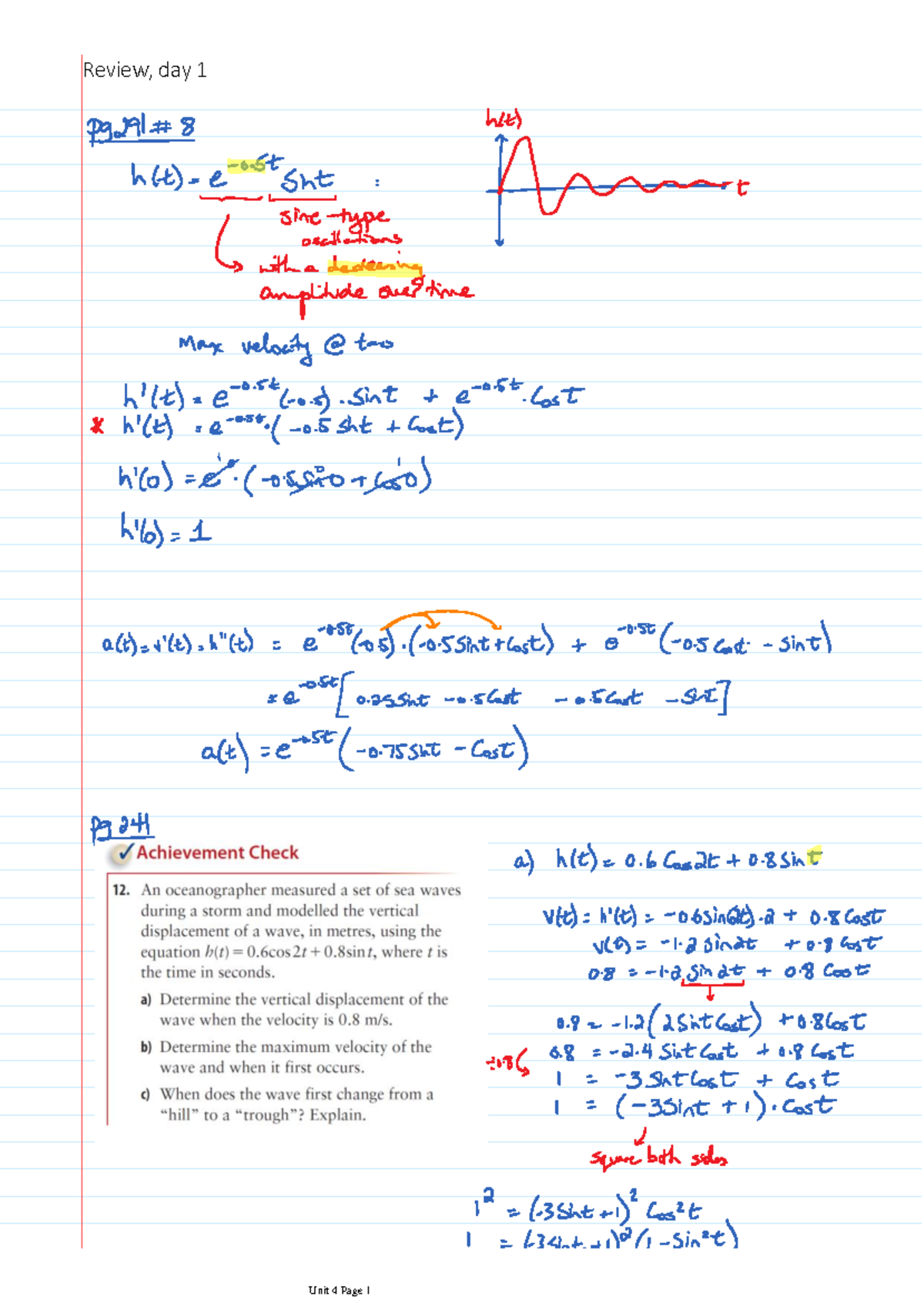 Review, day 1 - Calculus and vectors lecture notes with practice ...