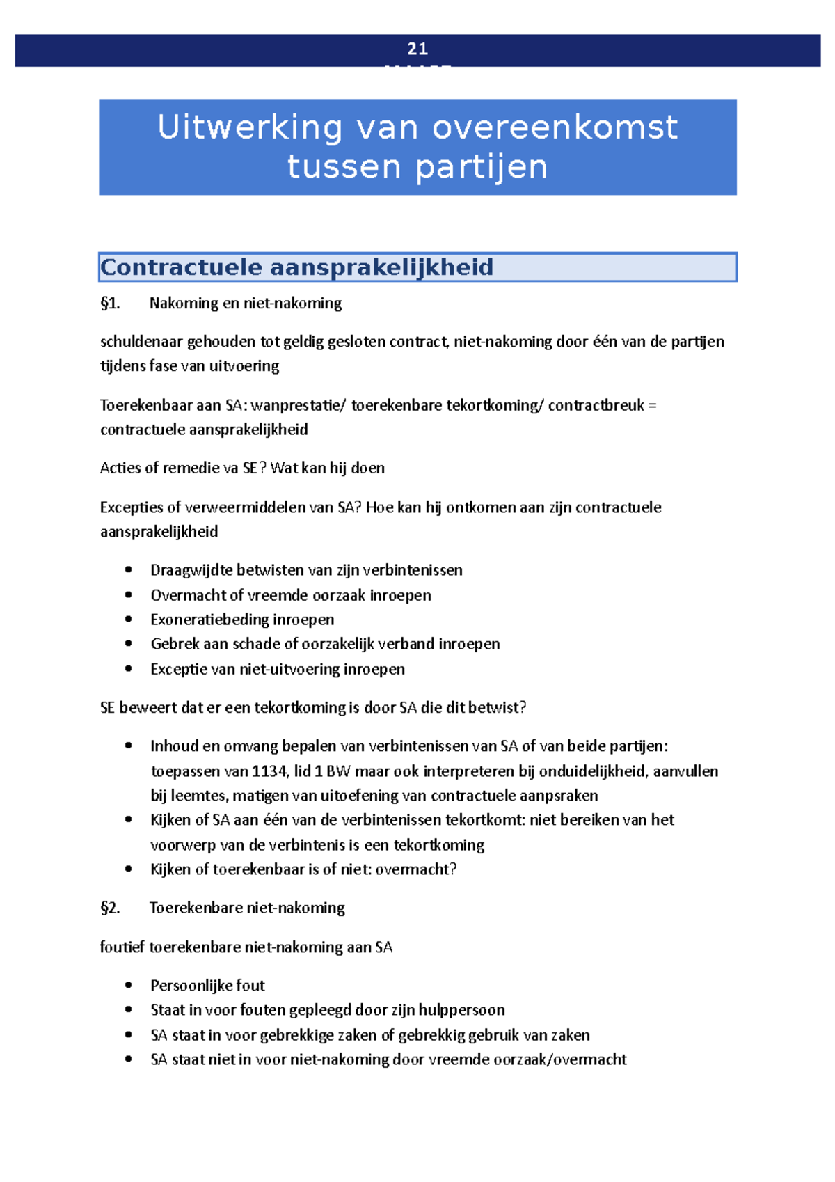 Uitwerking van overeenkomst tussen partijen (H4) - Uitwerking van overeenkomst tussen partijen ...