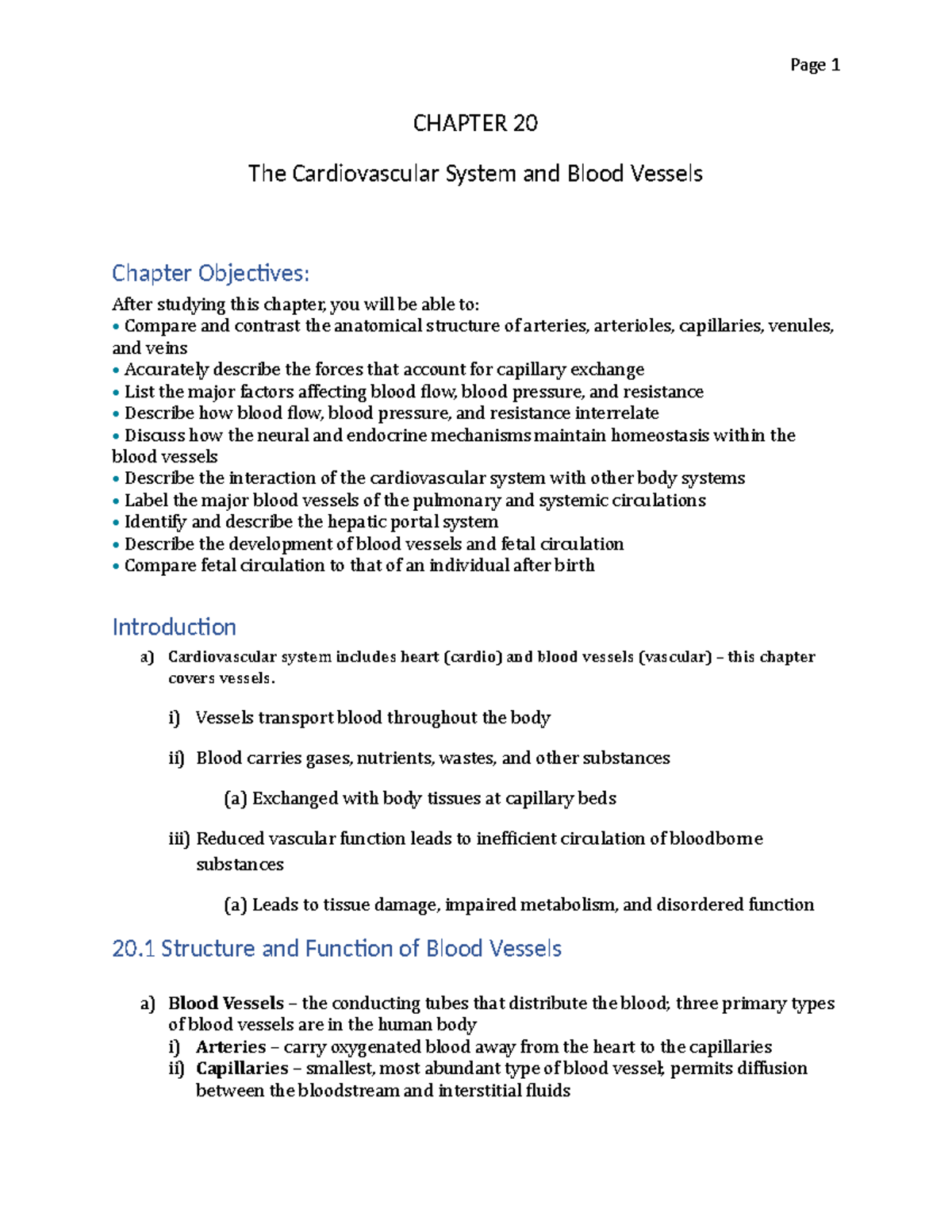 CH.20 Outline Blood Vessels and Circulation - CHAPTER 20 The ...