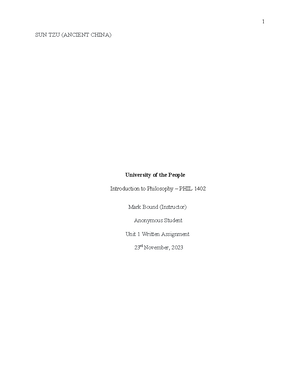 PHIL 1402 unit 2 written assignment - IMMANUEL KANT (1724-1804) GERMAN ...