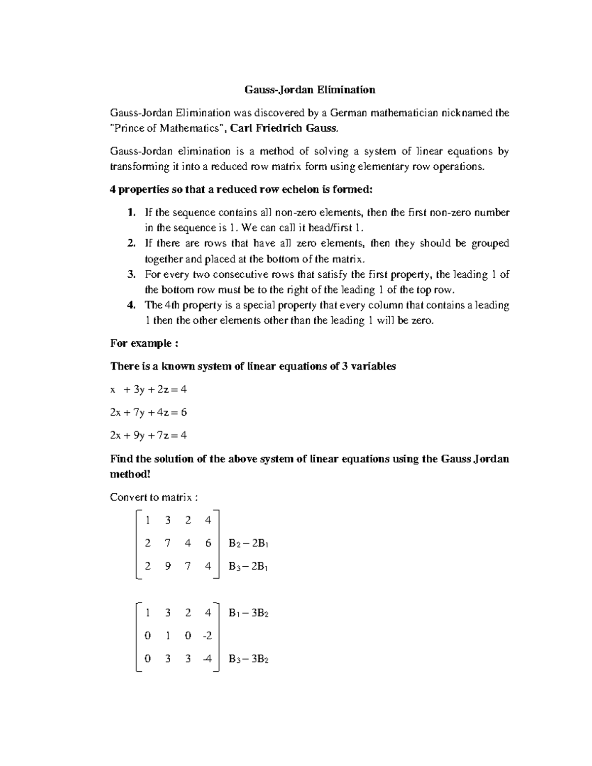 Gauss-Jordan Elimination - Gauss-Jordan Elimination Gauss-Jordan ...
