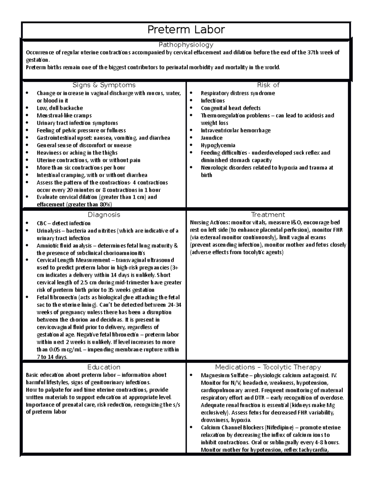 Reproduction - Preterm Labor Template - Preterm Labor Pathophysiology ...
