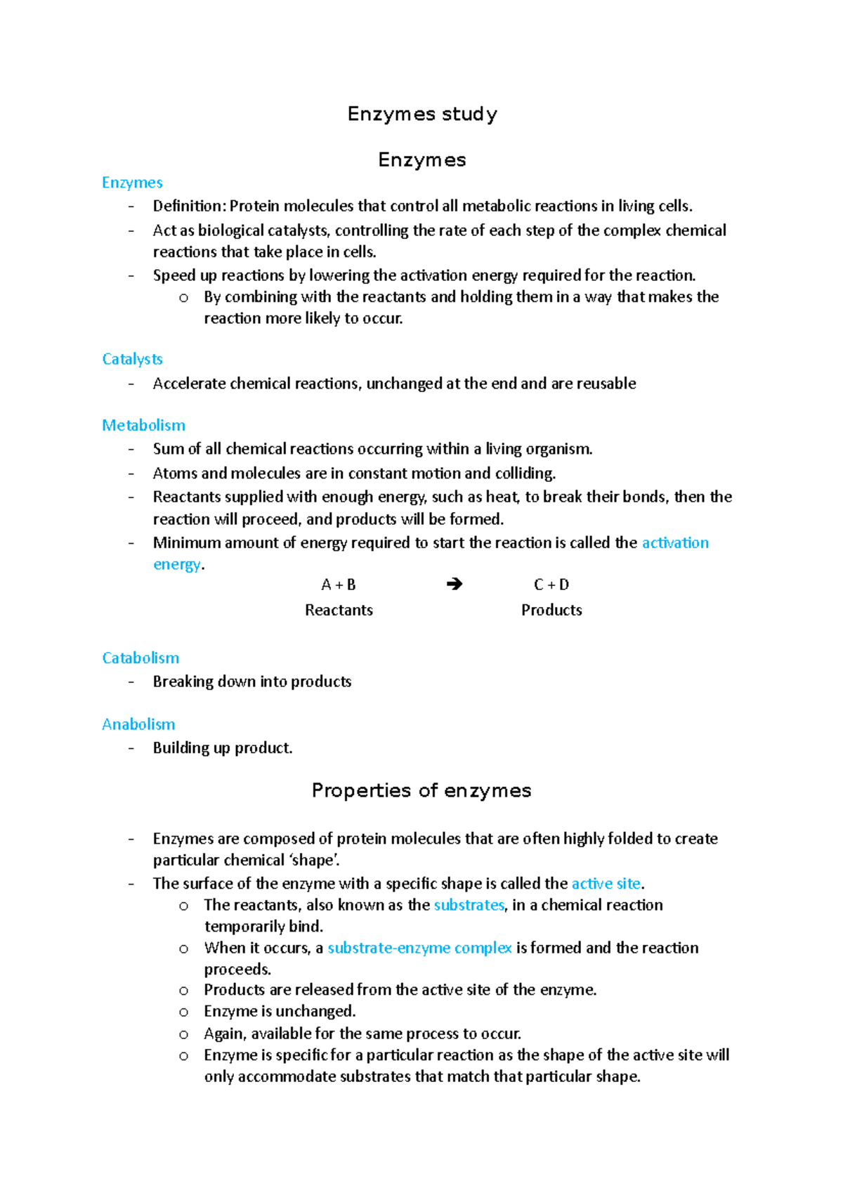 Enzymes study - Enzymes study Enzymes Enzymes - Definition: Protein ...