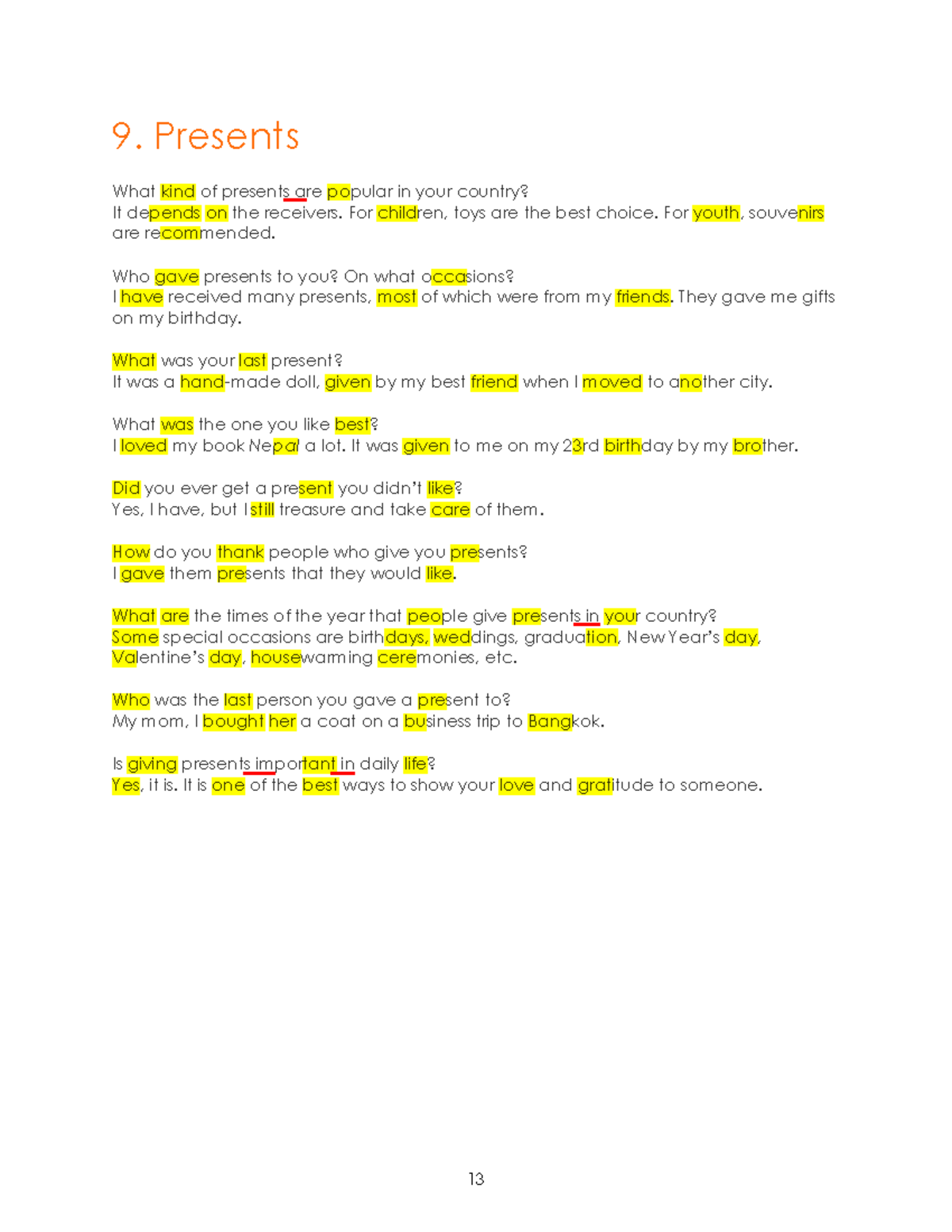 9. Presents financial economics one two three four five - 13 9 ...