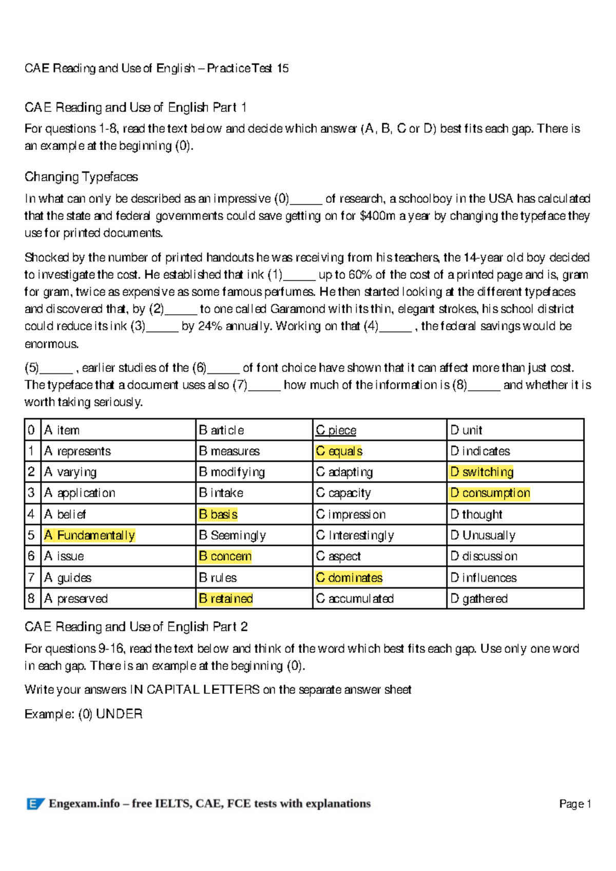 CAE Reading and Use of English Practice Test 15 Printable - CAE Reading ...