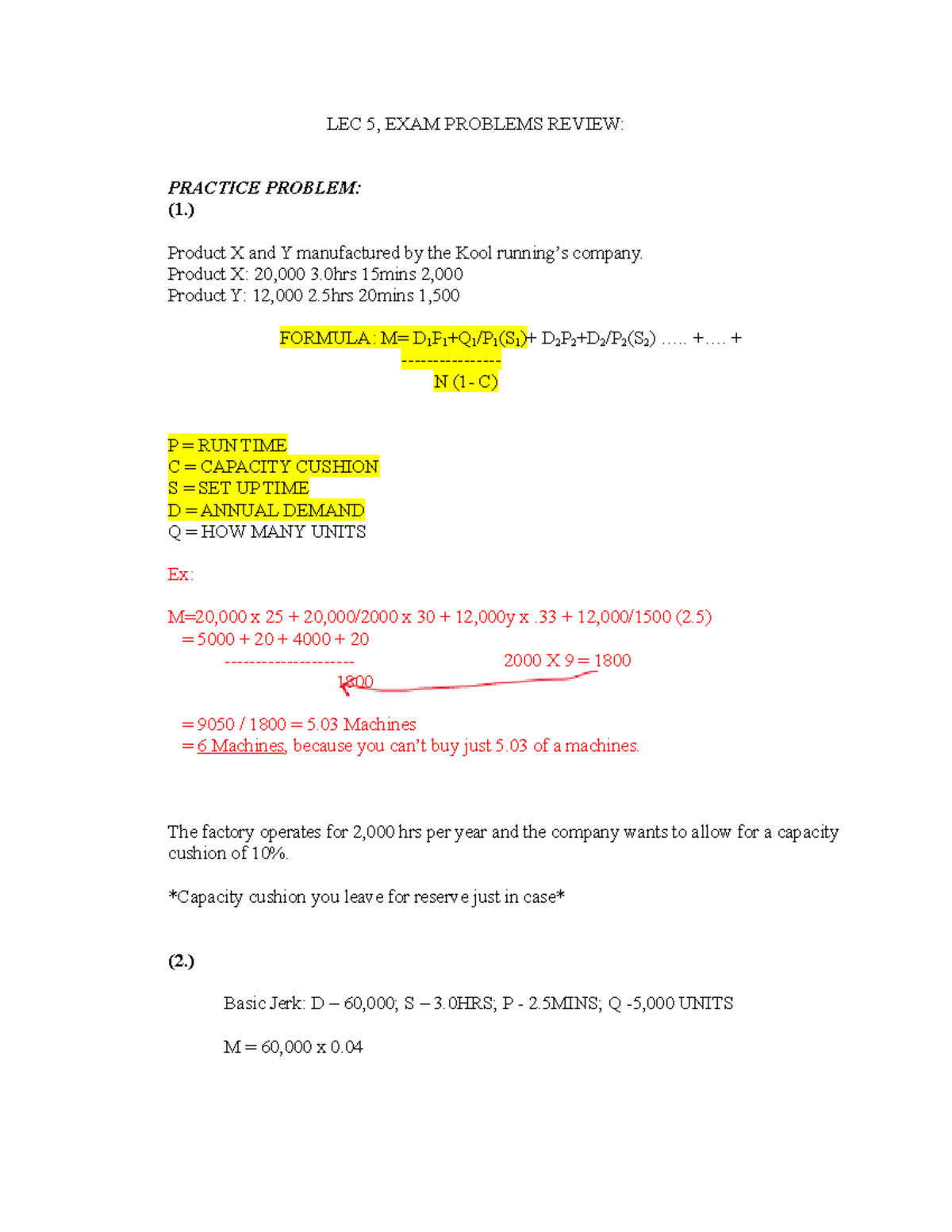 LEC 5, EXAM Problems MAN4504 - LEC 5, EXAM PROBLEMS REVIEW: PRACTICE ...