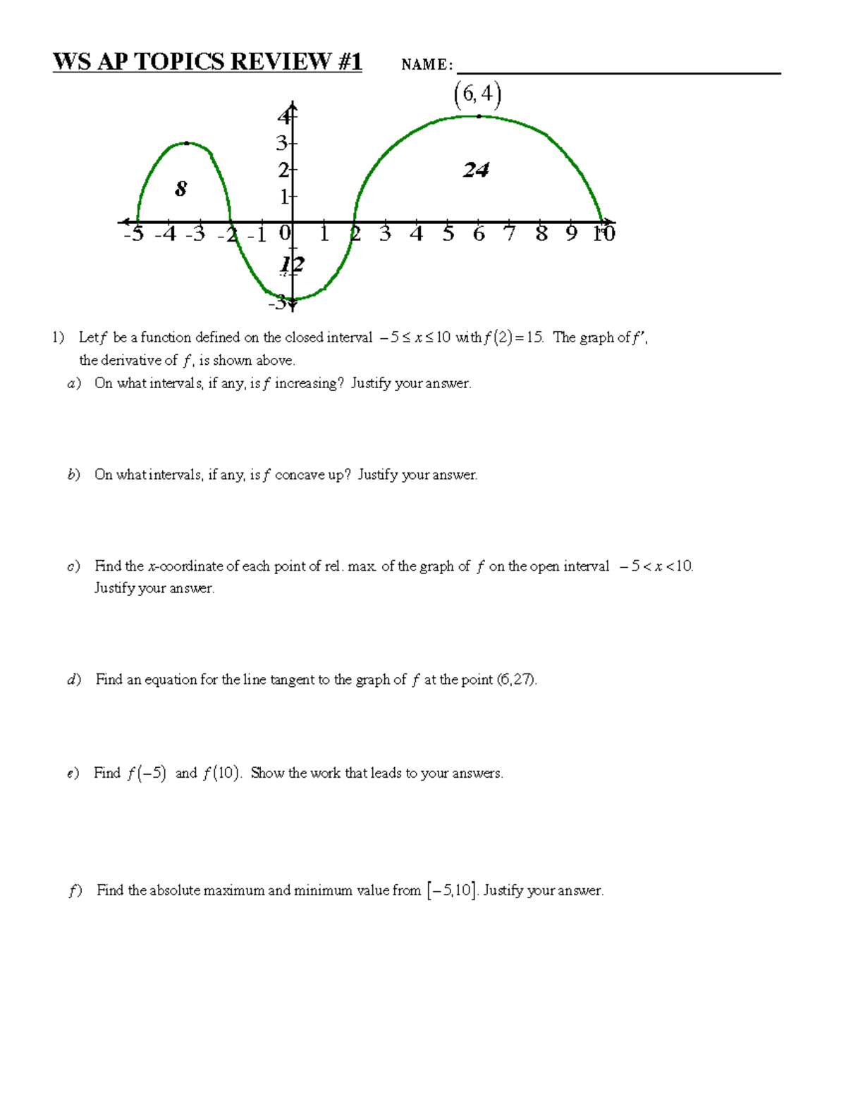 AP Topics Review WS 1 2012 - WS AP TOPICS REVIEW #1 NAME : ( 6, 4 ) 1 ...